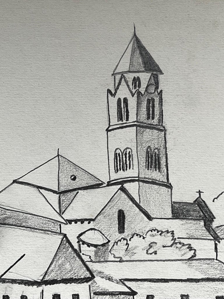 Bernard Labbe - 1950's Modernist/ Cubist Painting - Drawing Church and ...