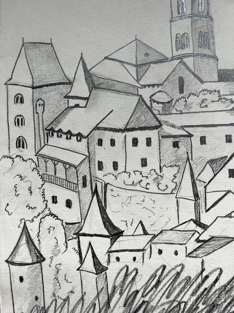Bernard Labbe - 1950's Modernist/ Cubist Painting - Drawing Church and ...