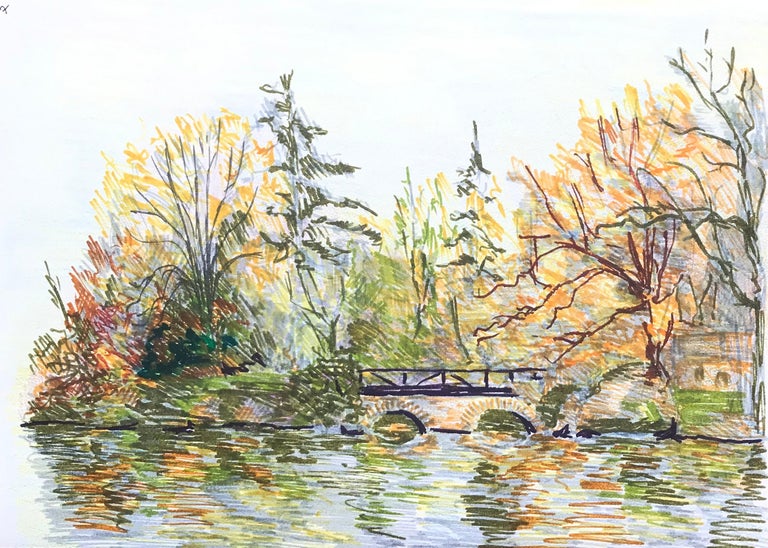 Bernard Labbe - 1950's Modernist/ Cubist Painting - French Bridge Scene ...