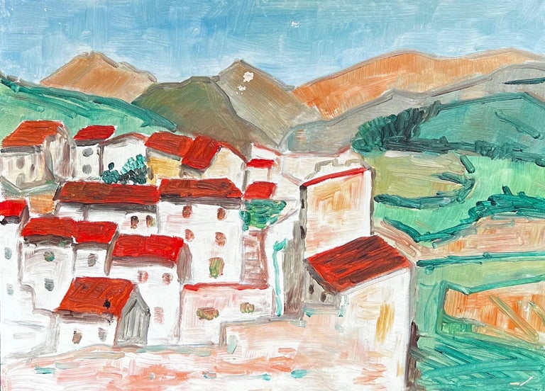 Bernard Labbe - 1950's Modernist/ Cubist Painting - Red Roof Green ...