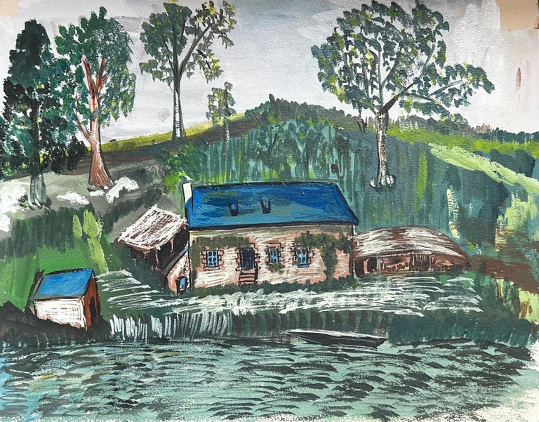 Bernard Labbe - 1950's Modernist/ Cubist Painting - The Blue House In ...