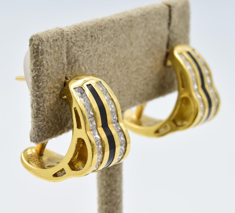 Bernard Passman Black Coral and Diamond Earring in 18 Karat Yellow Gold ...