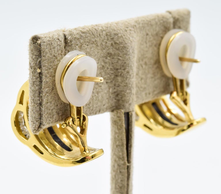 Bernard Passman Black Coral and Diamond Earring in 18 Karat Yellow Gold ...