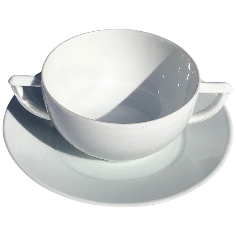 Bernardaud Limoges Set of 12 White Soup Bowls with Saucers, 5 Square ...
