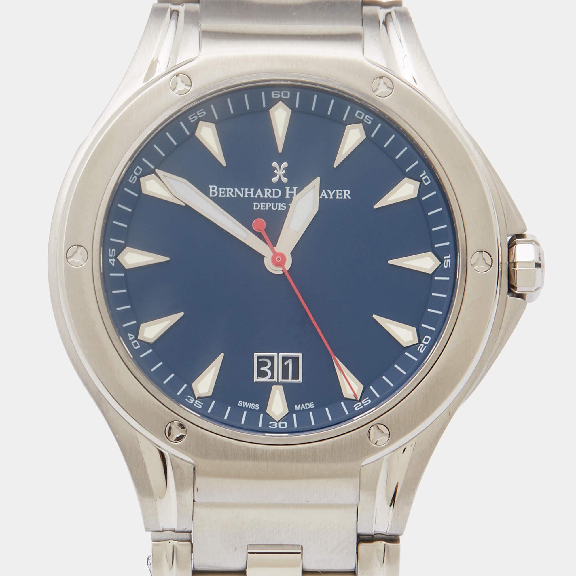Bernhard H. Mayer Blue Stainless Steel Le Classique BH40P/CW Wristwatch ...