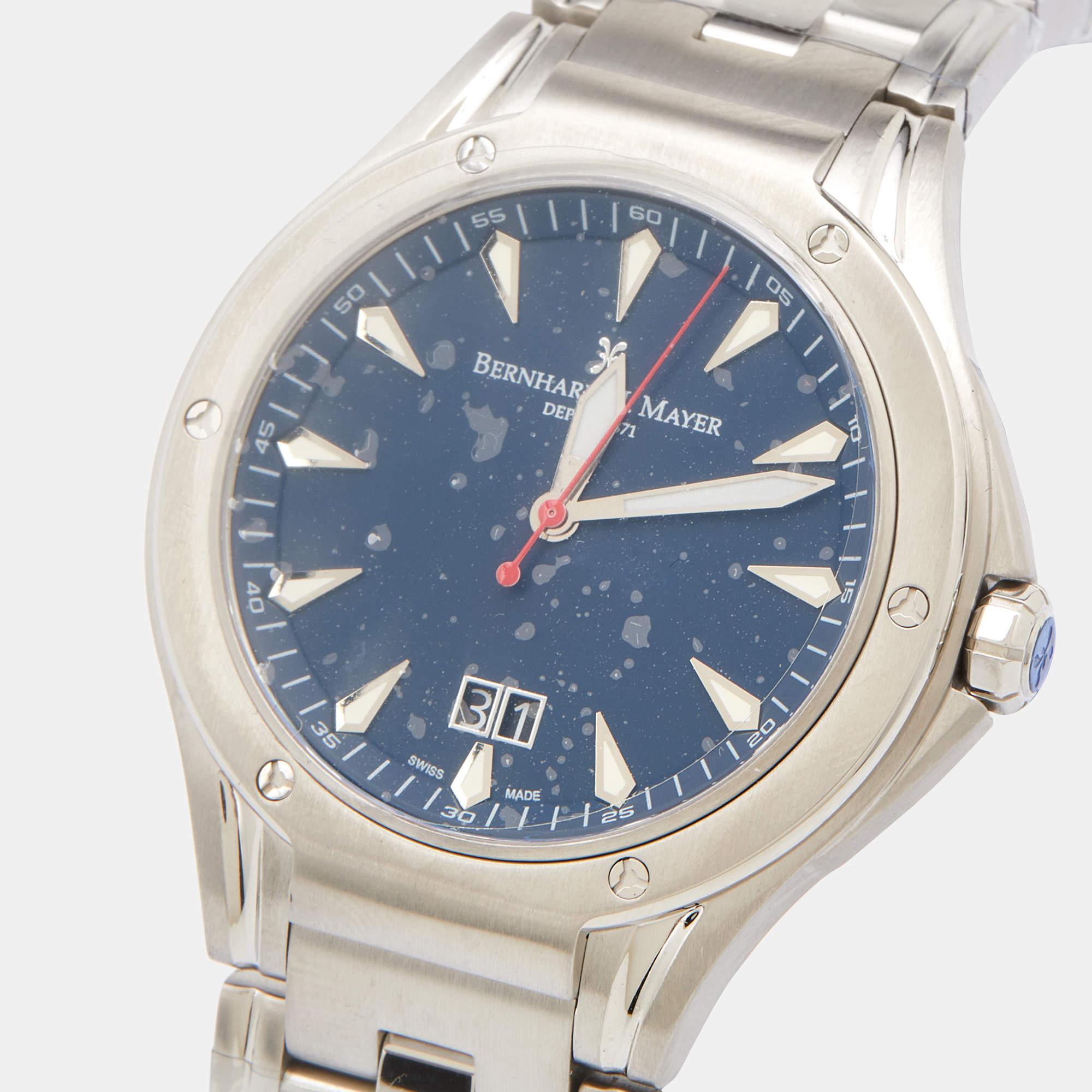 Bernhard H. Mayer Blue Stainless Steel Le Classique BH40P/CW Wristwatch ...