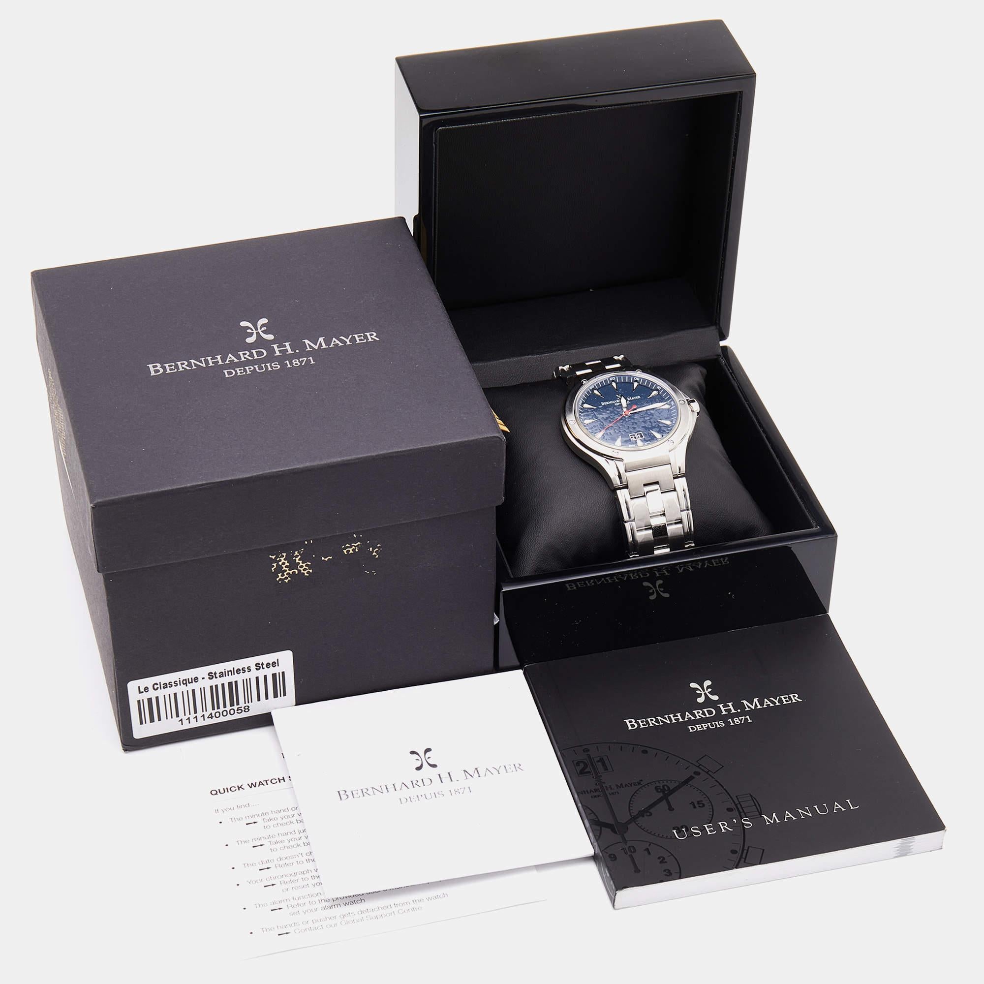 Bernhard H. Mayer Blue Stainless Steel Le Classique BH40P/CW Wristwatch ...