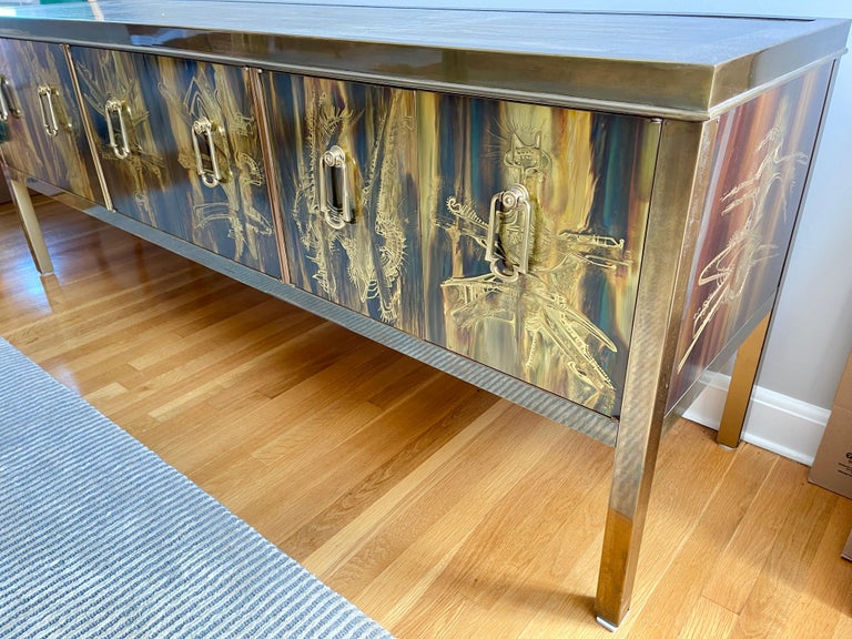 Bernhard Rohne Acid Etched Brass Buffet by Mastercraft For Sale at 1stDibs
