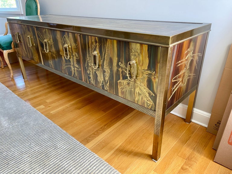 Bernhard Rohne Acid Etched Brass Buffet by Mastercraft For Sale at 1stDibs