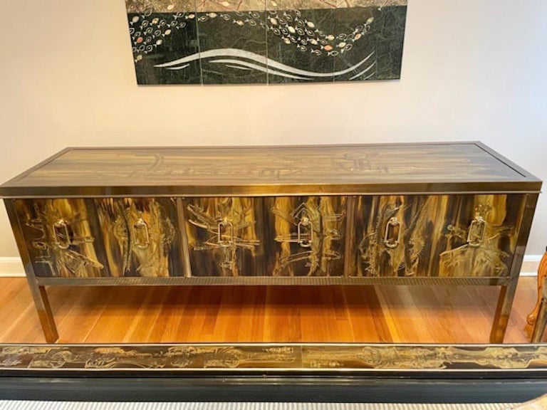 Bernhard Rohne Acid Etched Brass Buffet by Mastercraft For Sale at 1stDibs