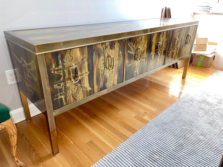 Bernhard Rohne Acid Etched Brass Buffet by Mastercraft For Sale at 1stDibs