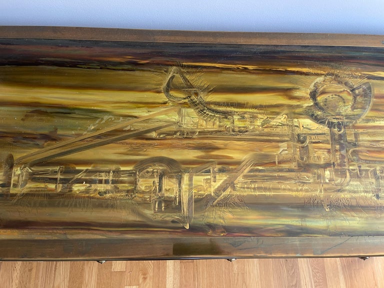 Bernhard Rohne Acid Etched Brass Buffet by Mastercraft For Sale at 1stDibs