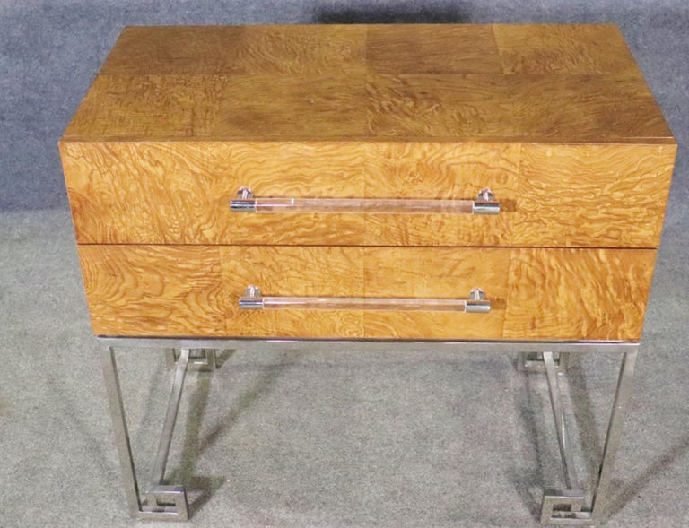 Bernhardt Burled Walnut Chrome Mid-Century Modern Buffet Server at 1stDibs