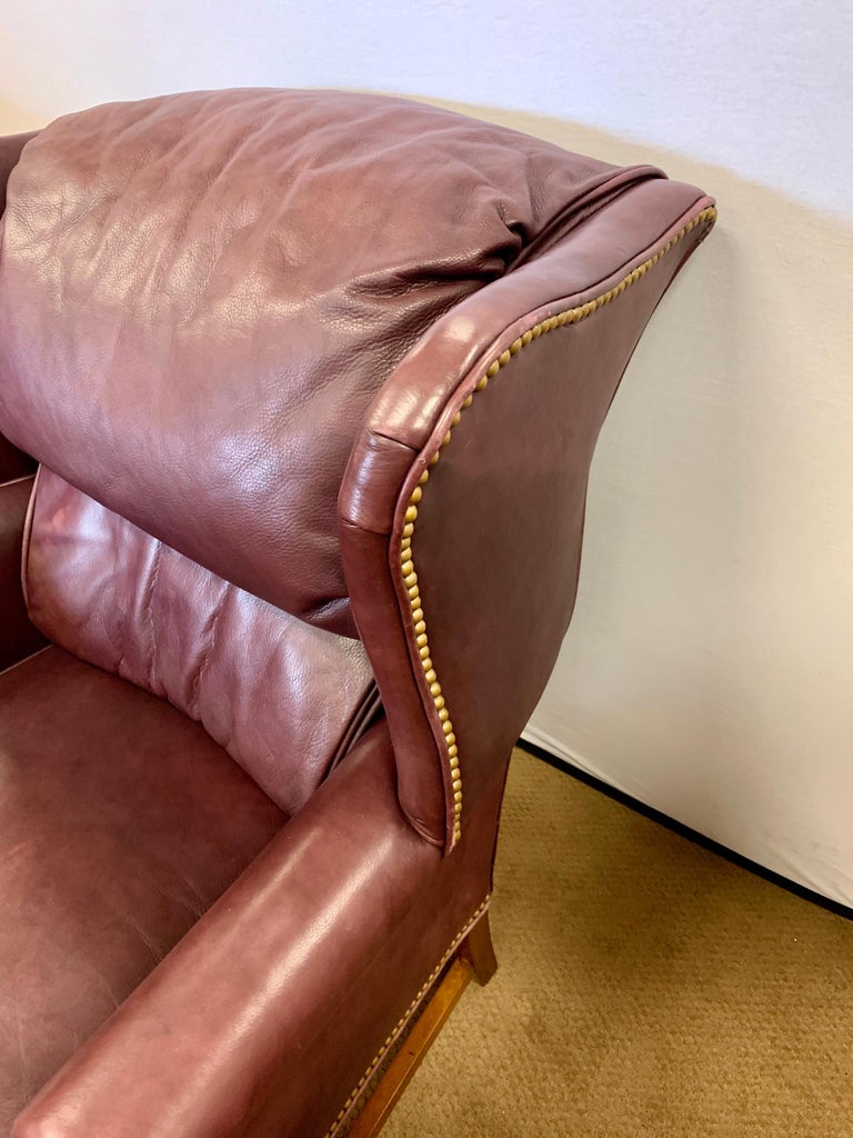 Bernhardt Leather with Nailheads George the III Wingback Reading Chair ...