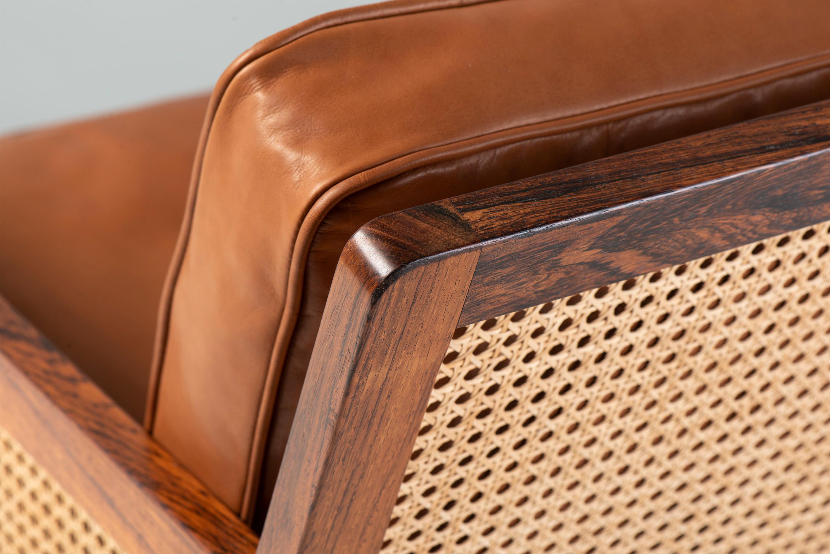 Bernt Petersen Cane Rosewood Lounge Chair 1960s For Sale at 1stDibs