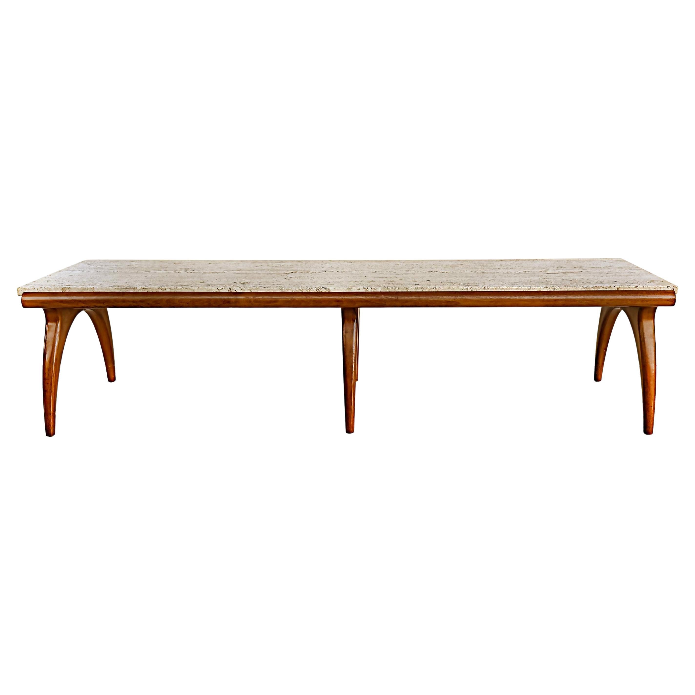 Italian Travertine and Walnut Coffee Table by Walker Zanger, USA, circa ...