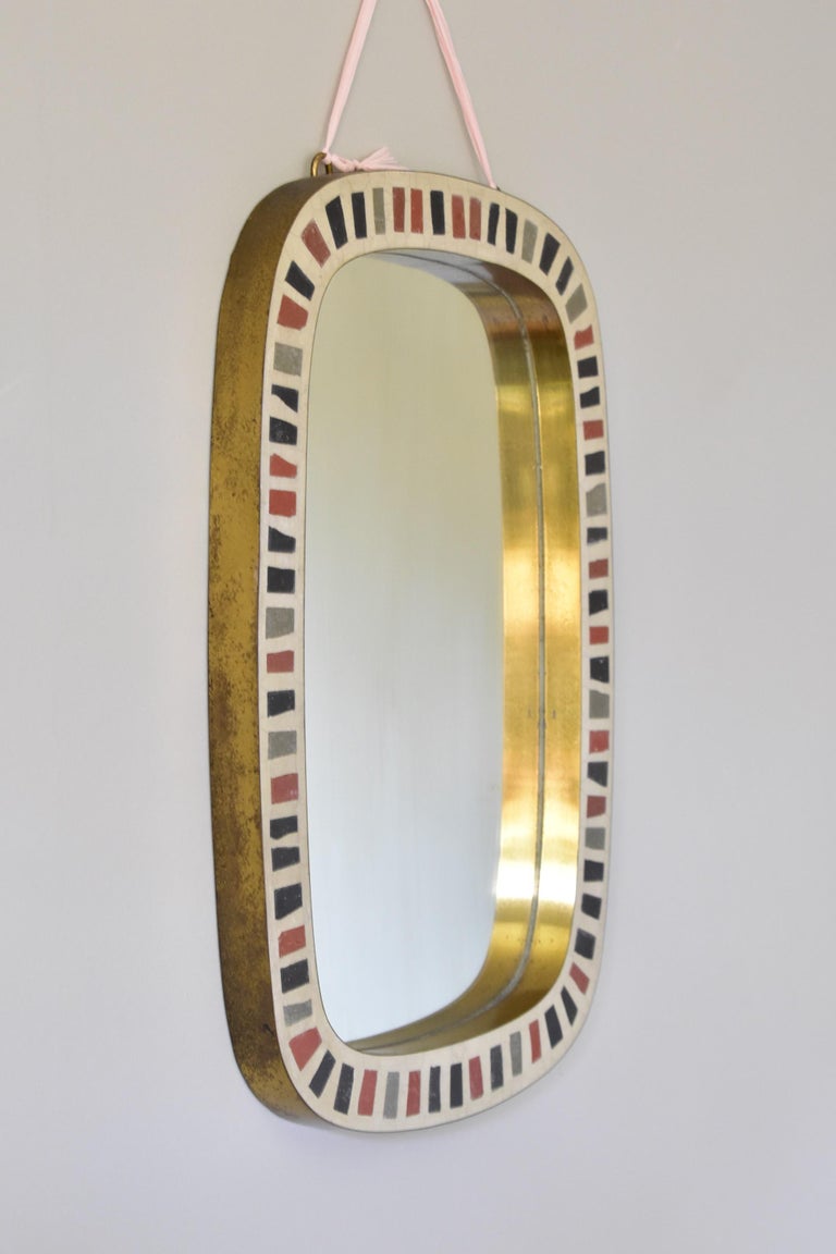 Berthold Müller 1950s Brass Mosaic Mirror Oerlinghausen, Germany at 1stDibs