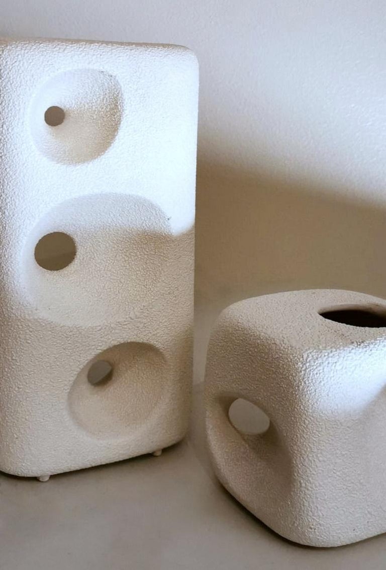 Bertoncello Ceramiche Italia Pair Vintage Vases in White Clay at 1stDibs