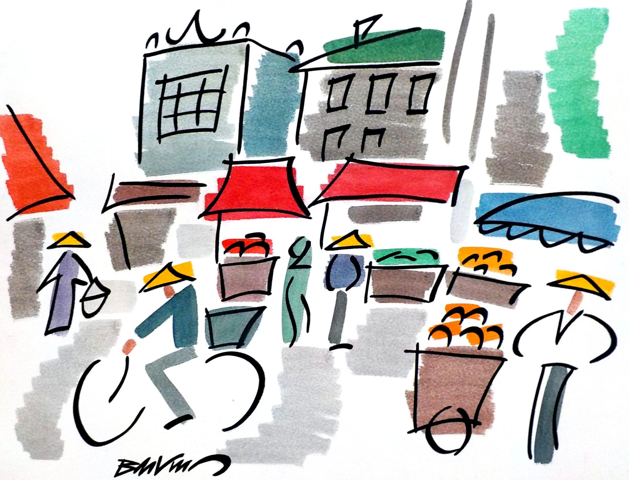 Bertrand de Vismes - figurative drawing "Vietnamese Mark" watercolors ...