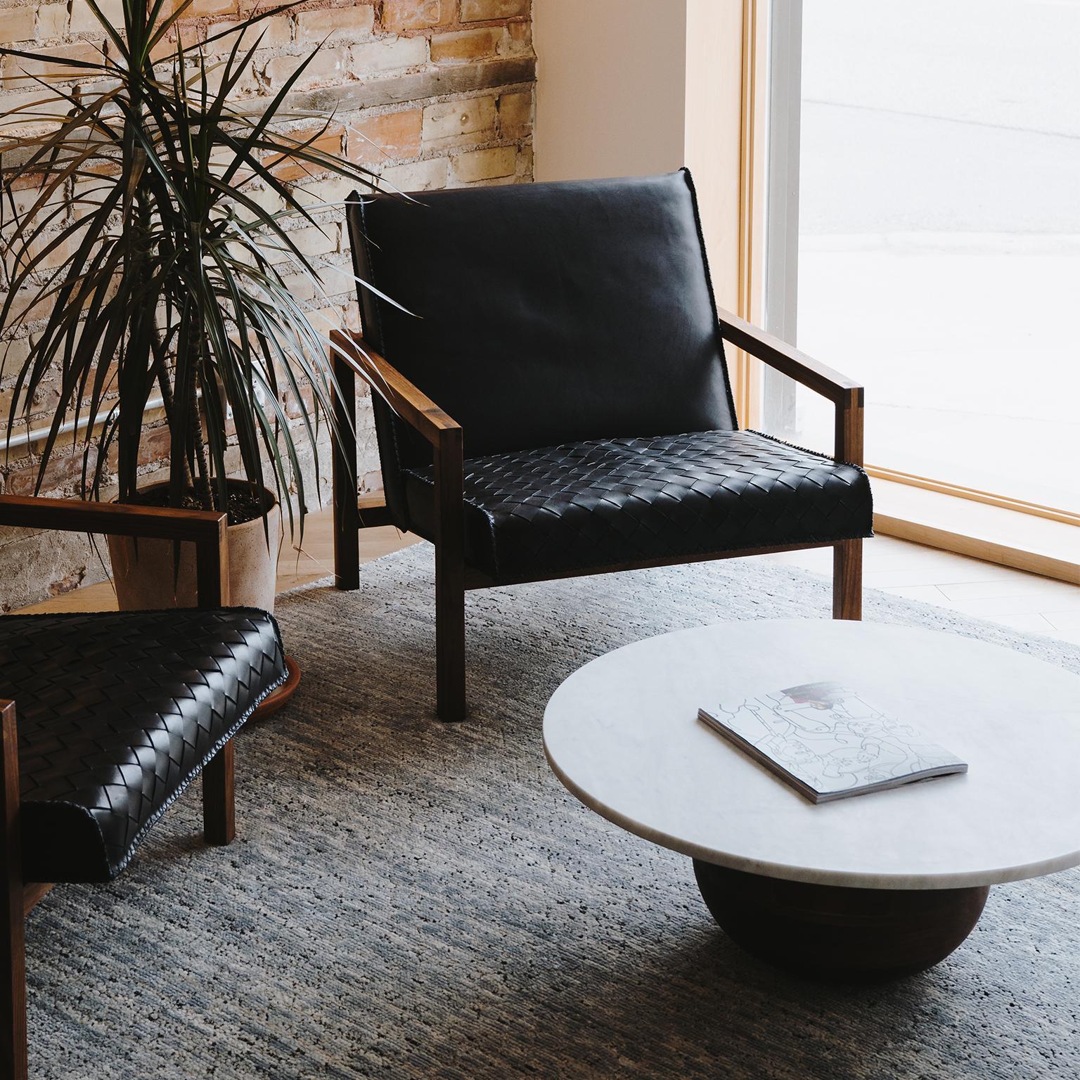 Bertrand Honed Carrera Marble and Walnut Round Coffee Table For Sale at ...