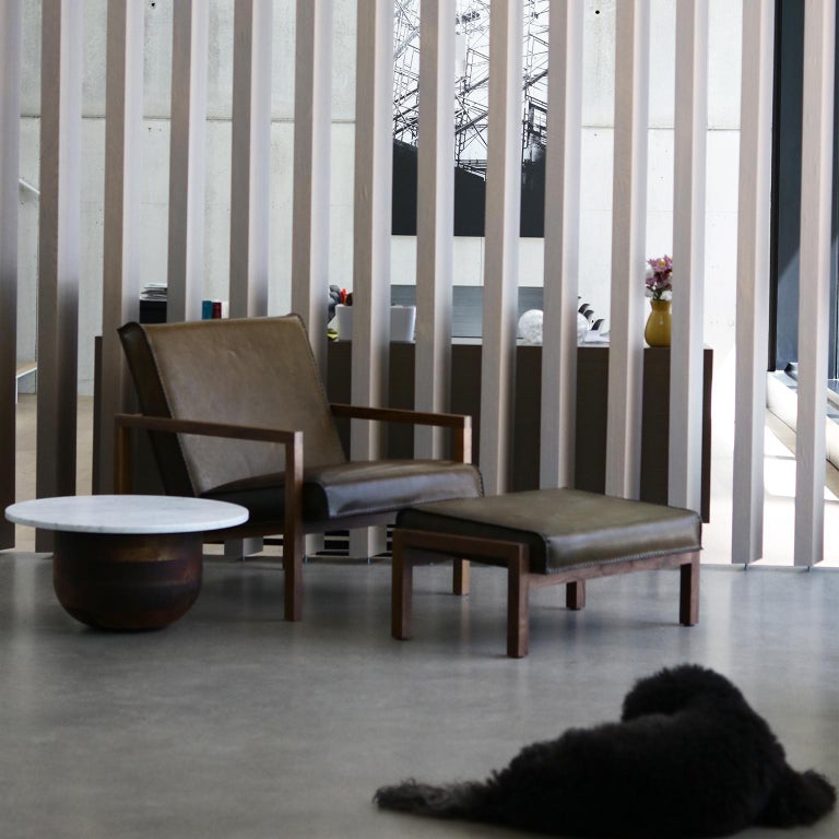 Bertrand Honed Carrera Marble and Walnut Round Pedestal Side Table For ...