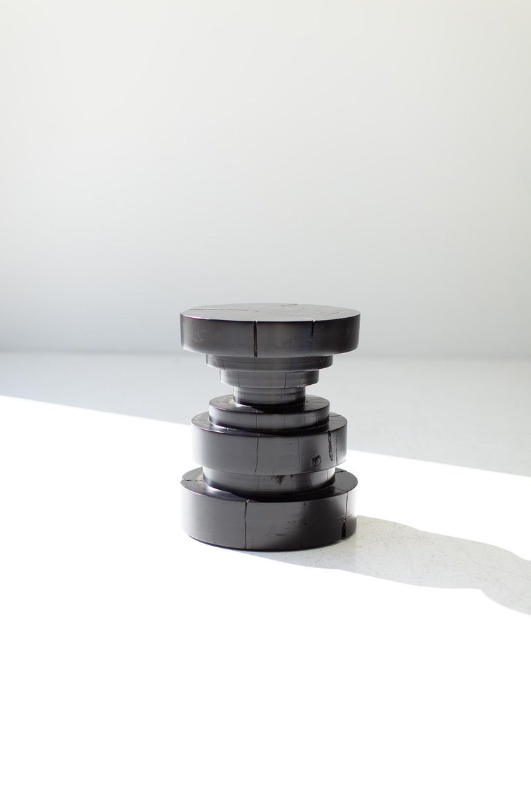 Bertu Wood Stool, Black Wood Stool, Tulum, Red Cedar For Sale at 1stDibs