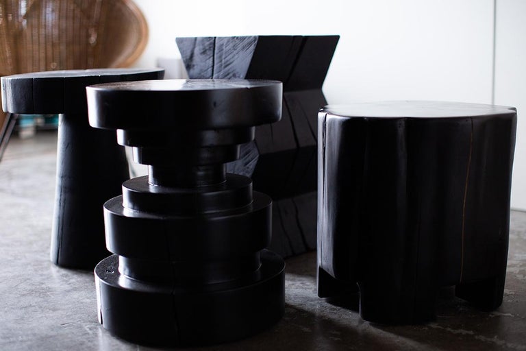 Bertu Wood Stool, Black Wood Stool, Tulum, Red Cedar For Sale at 1stDibs