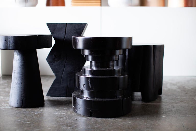 Bertu Wood Stool, Black Wood Stool, Tulum, Red Cedar For Sale at 1stDibs