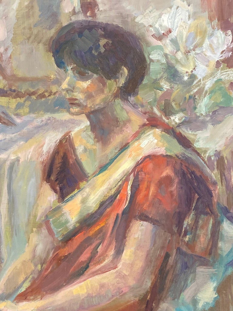 Beryl Darton - Large 1960's British Original Oil Painting - Woman Sat ...