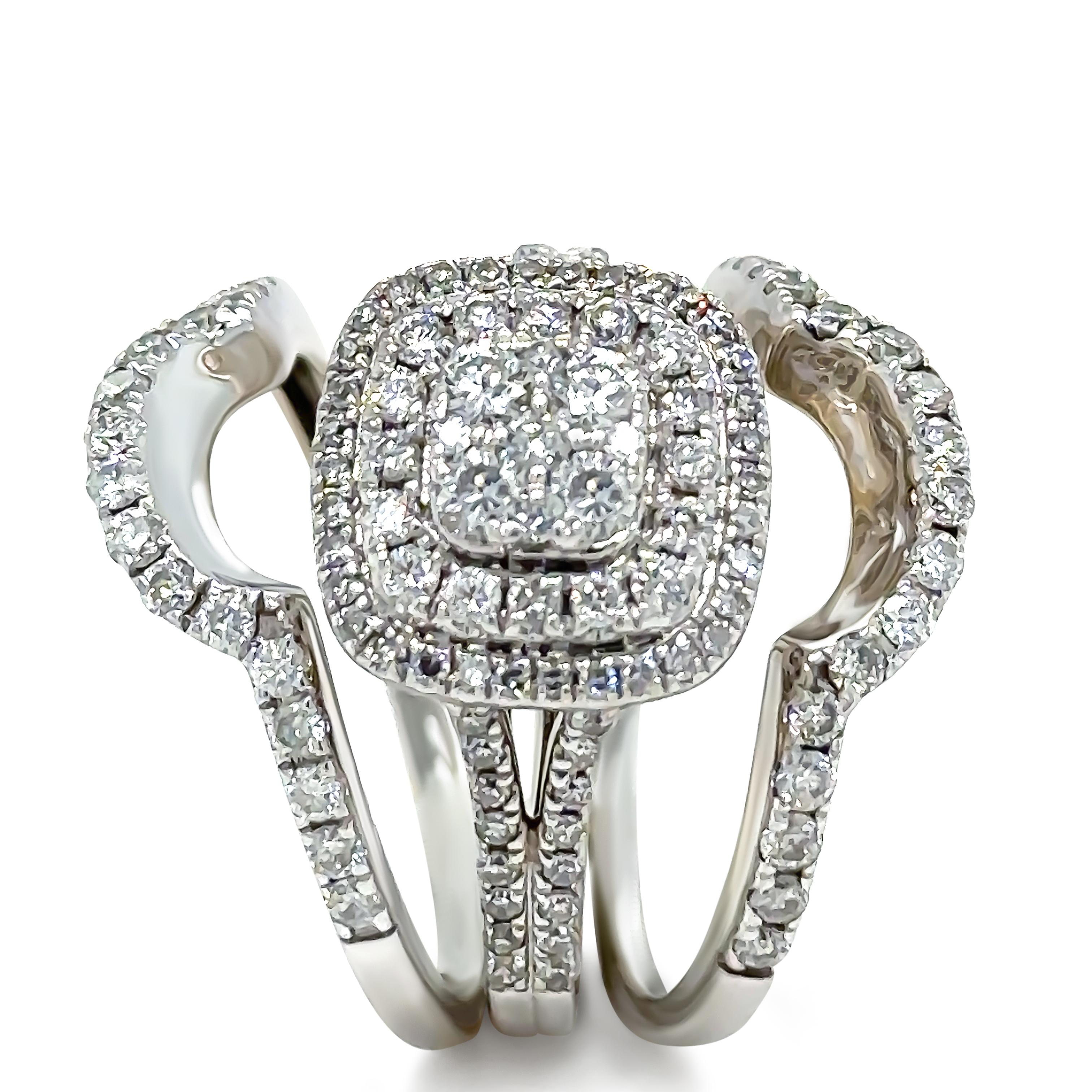 Bespoke 14ct White Gold Three Piece Diamond Bridal Ring Set 1.10ct For ...