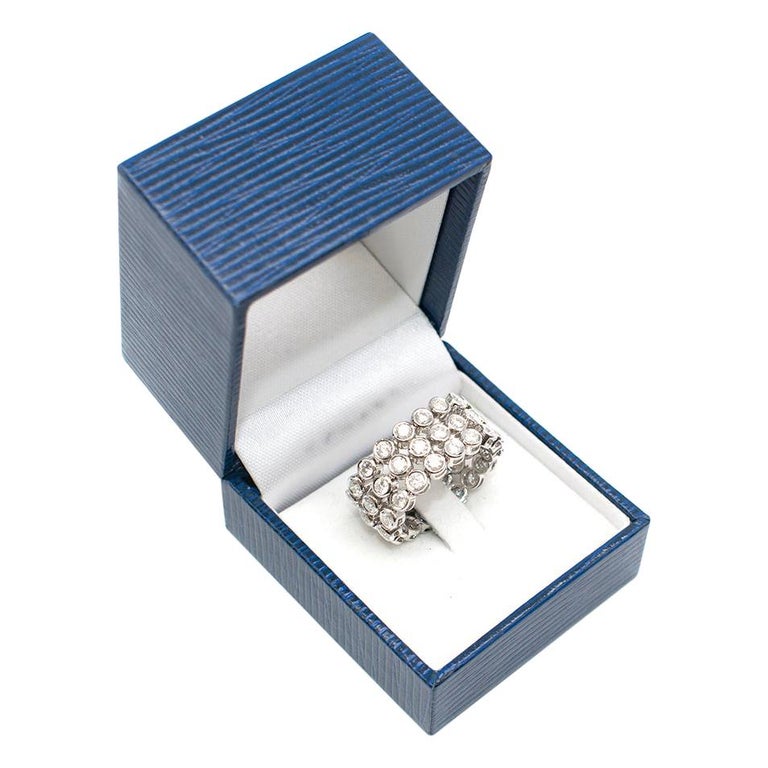 Bespoke 18 Carat White Gold Expandable 3-Row Diamond Ring 3.29 Carat at ...