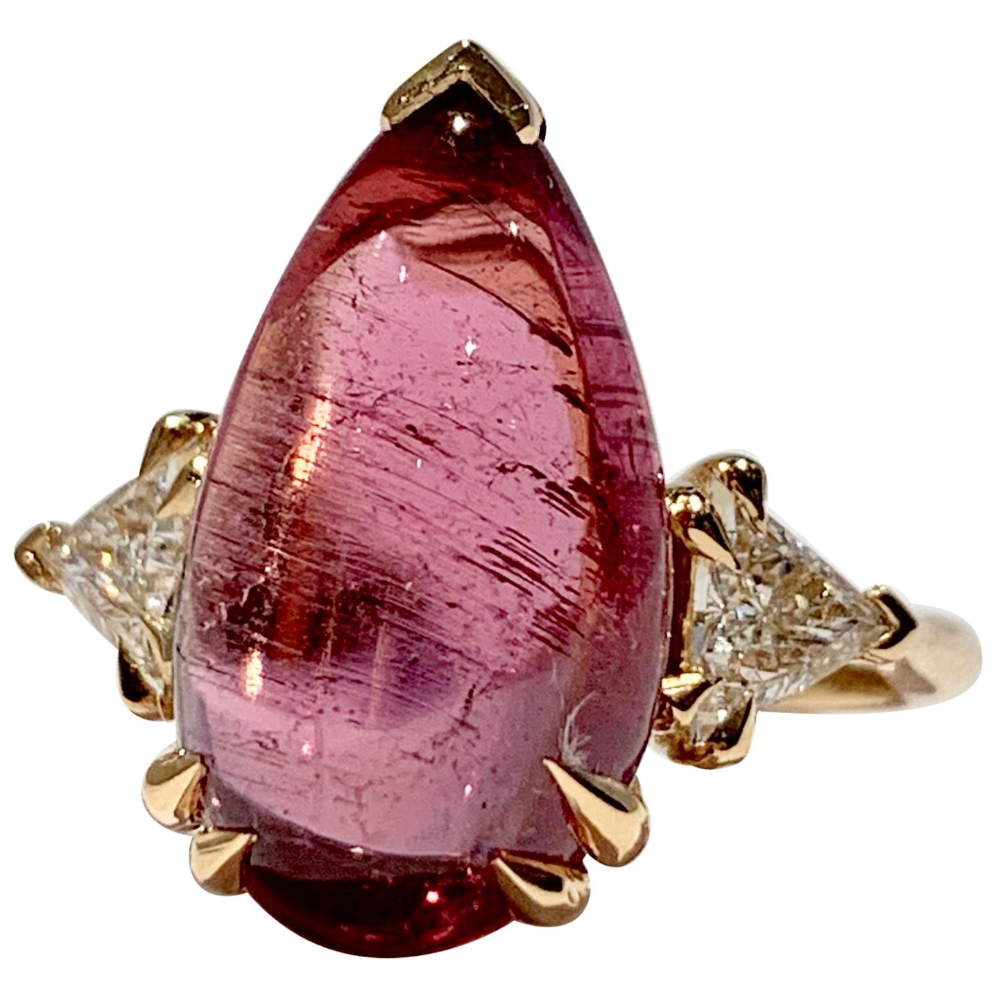 95 Carat Cabochon Pink Tourmaline Diamond Flames Ring at 1stdibs