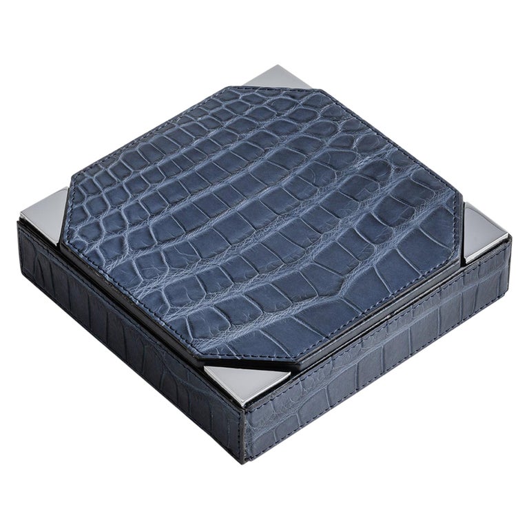 Bespoke Blue Alligator Checkers Game Set Box For Sale at 1stDibs