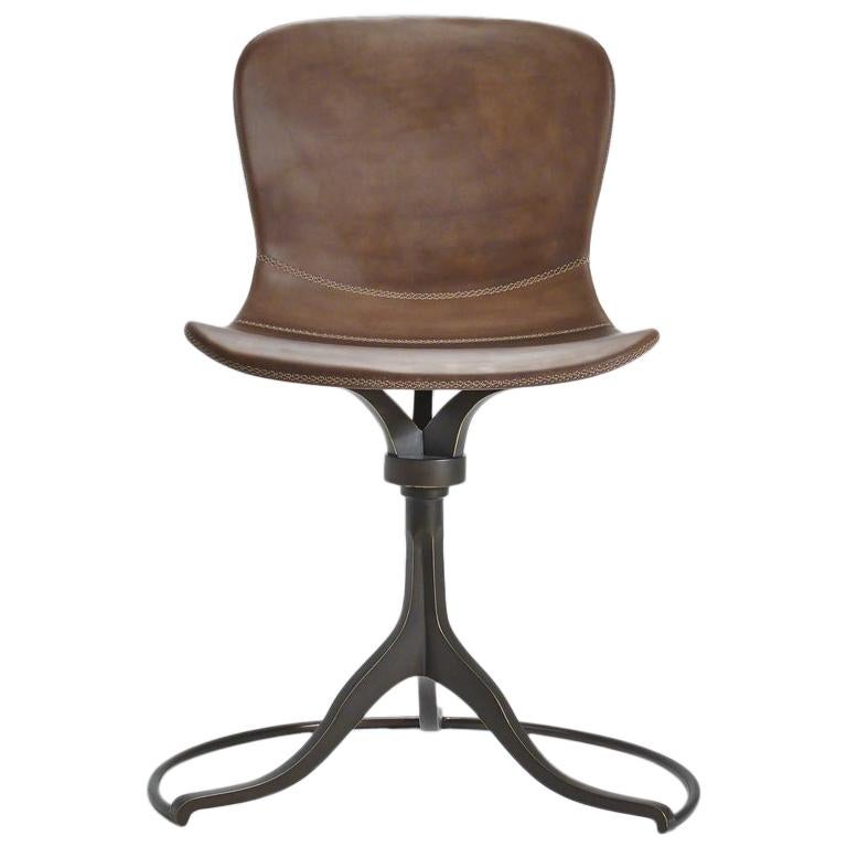 Bespoke Brass Swivel Chair with Floor-Ring, in Truffe Leather, by P ...
