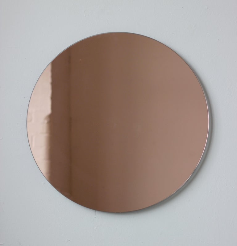Orbis Rose / Peach Tinted Round Contemporary Bespoke Frameless Mirror ...