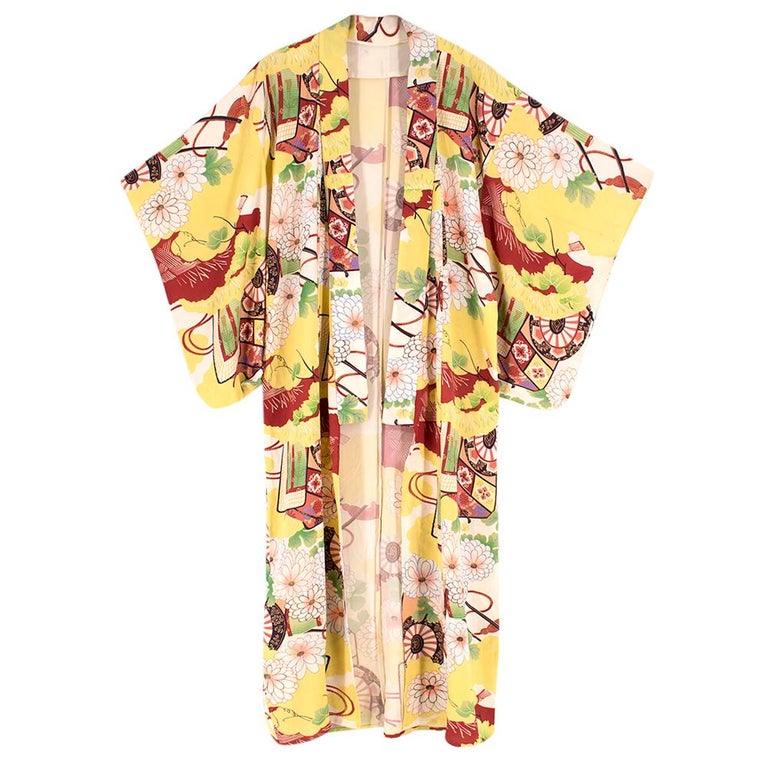 Bespoke Floral Yellow Silk Blend Kimono one size For Sale at 1stdibs