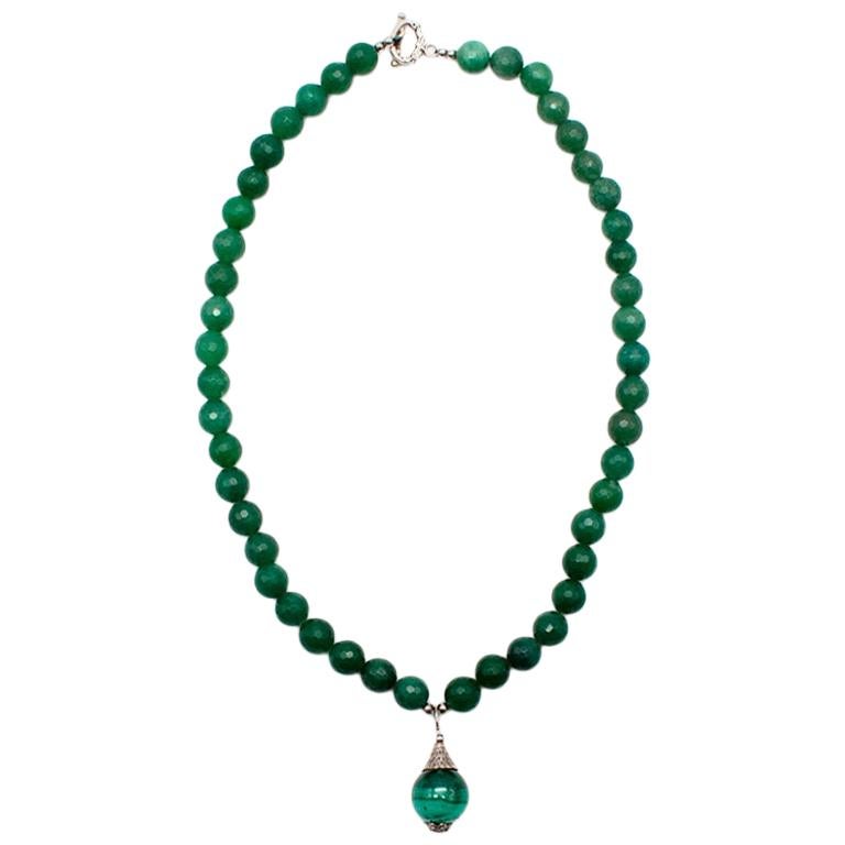 Bespoke Green Agate Pendant Beaded Necklace For Sale at 1stDibs