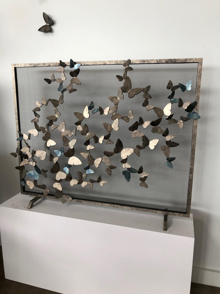 Bespoke Hand-Wrought Iron Butterfly Fireplace Screen Spark Guard ...