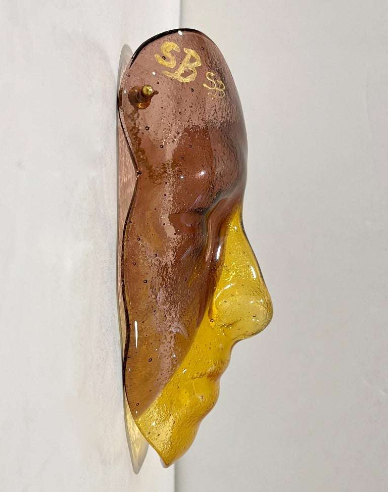 Bespoke Italian Amethyst Amber Gold Murano Glass Mask Wall Art ...