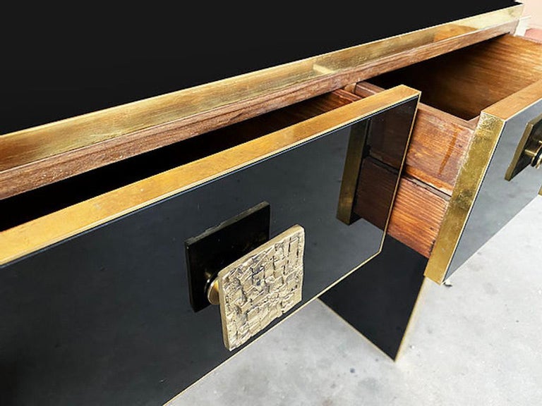 Bespoke Italian Art Deco Design Black Glass and Cast Brass Console ...
