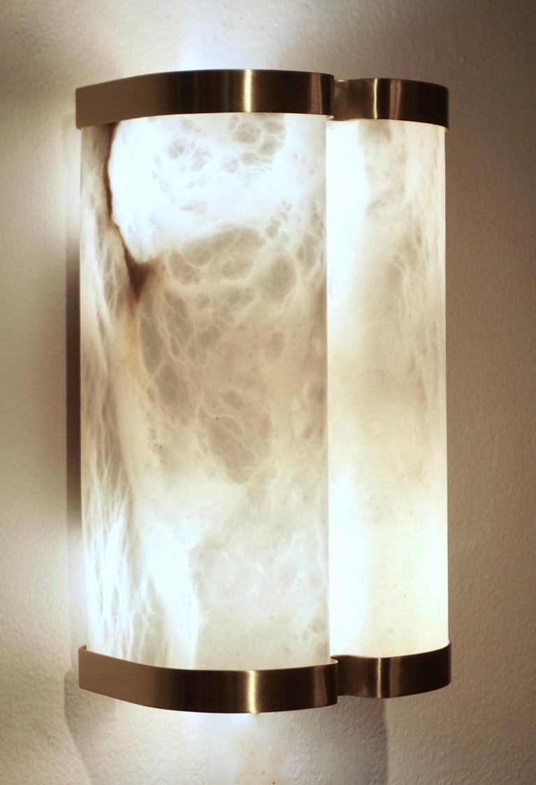 Bespoke Italian Art Deco Style Cream White Alabaster Pair of Brass ...