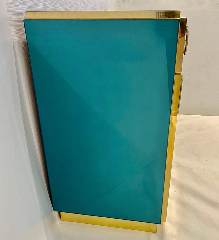 Bespoke Italian Art Design Brass Metallic Emerald Blue Glass Dresser ...