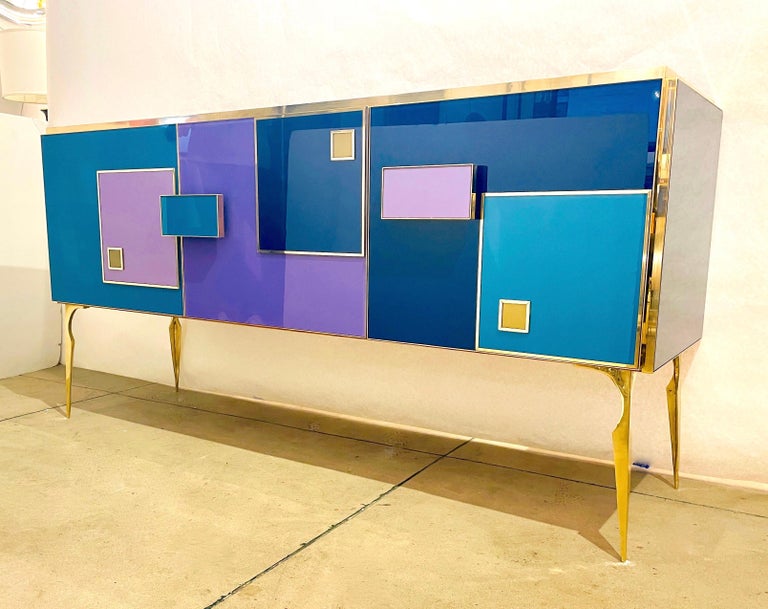 Bespoke Italian Black Purple Blue Gold Geometric Postmodern Cabinet ...