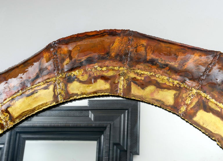 Bespoke Italian Brass and Copper Enameled Mirror For Sale at 1stDibs