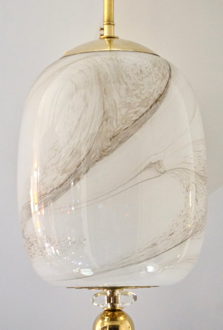 Bespoke Italian Brass and Cream White Alabaster Glass Cylinder Pendant ...