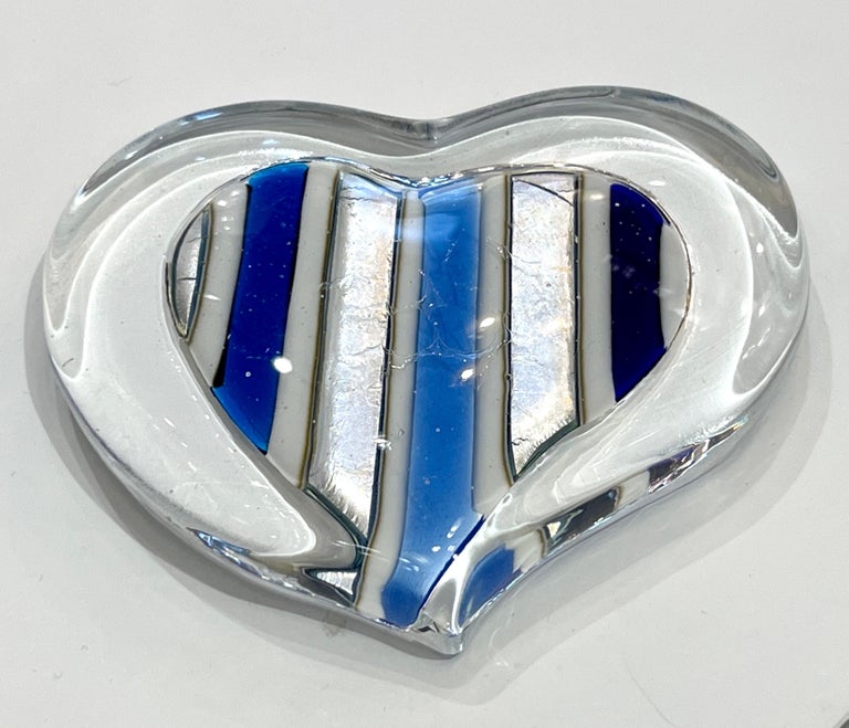 Bespoke Italian Crystal White Blue Silver Murano Glass Heart Shaped ...
