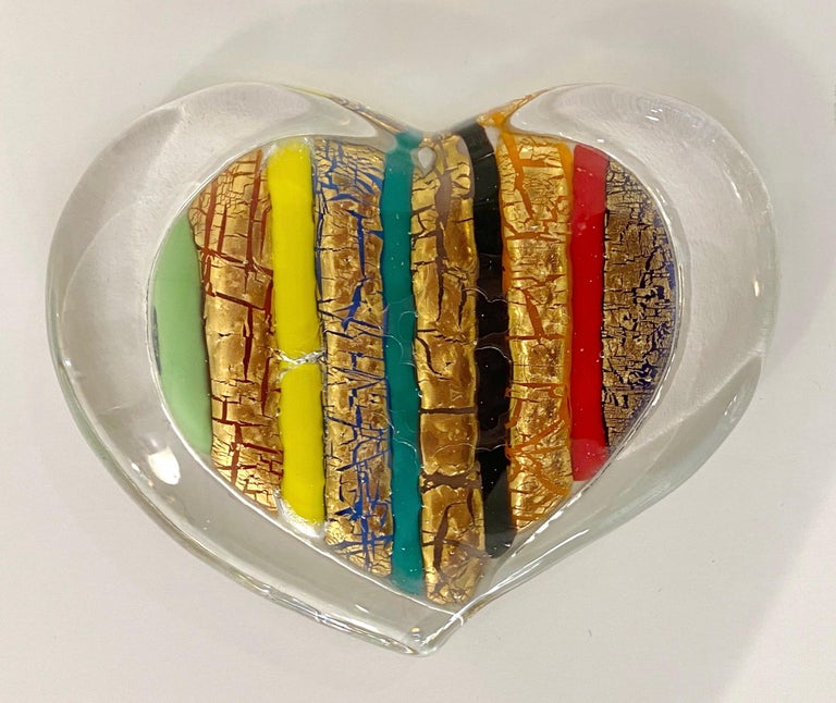 Bespoke Italian Crystal Green Gold Red Murano Glass Heart Shaped ...