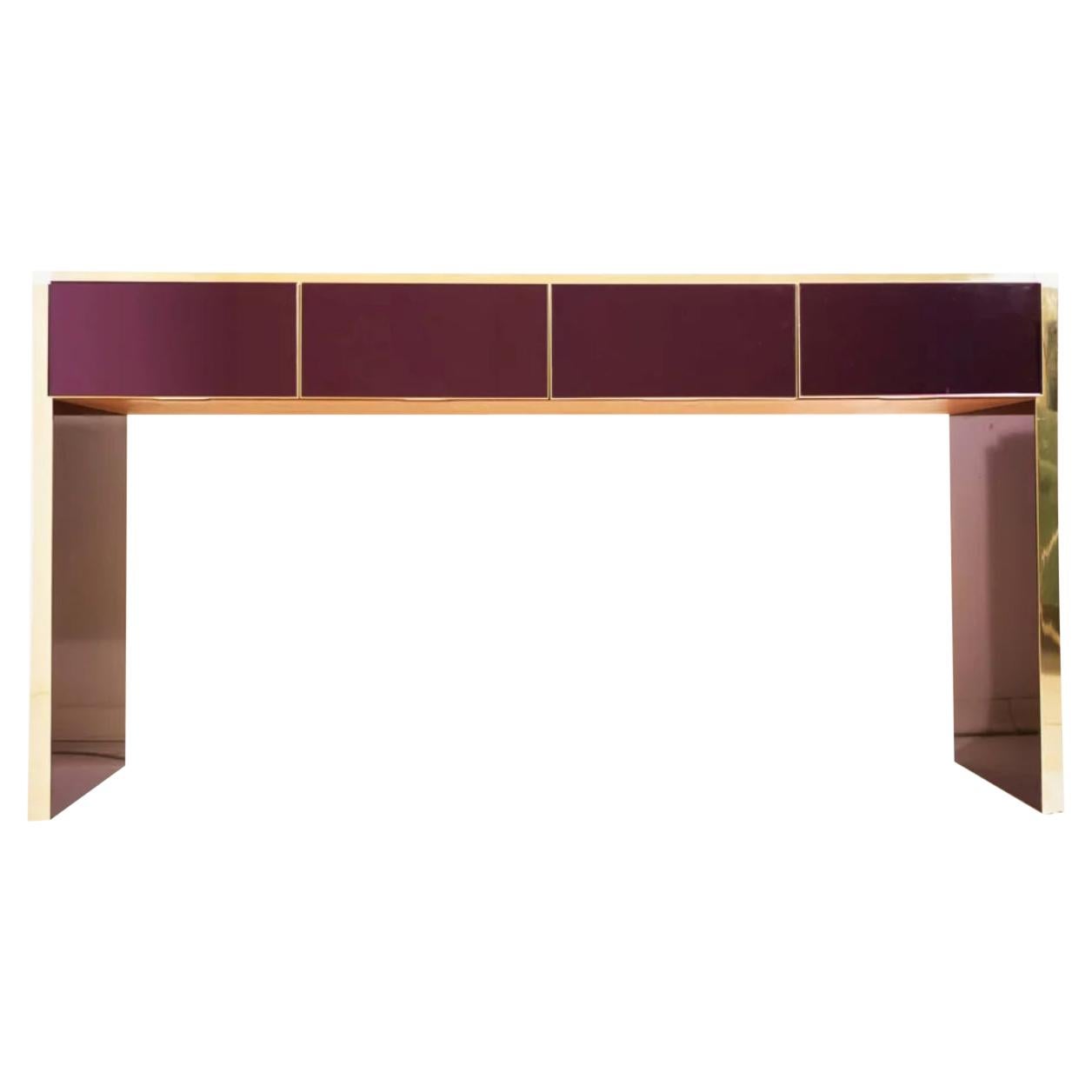 Bespoke Italian Design 4 Drawers Burgundy and Brass Center Console ...