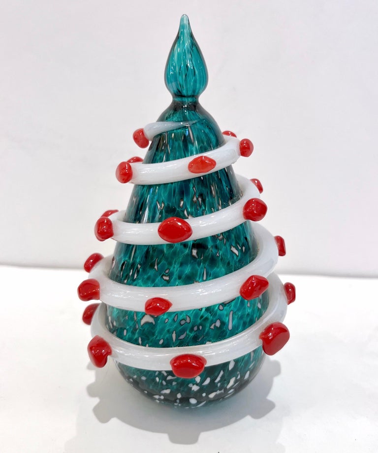 Bespoke Italian Modern Green Red Murano Swirl Glass Christmas Tree ...