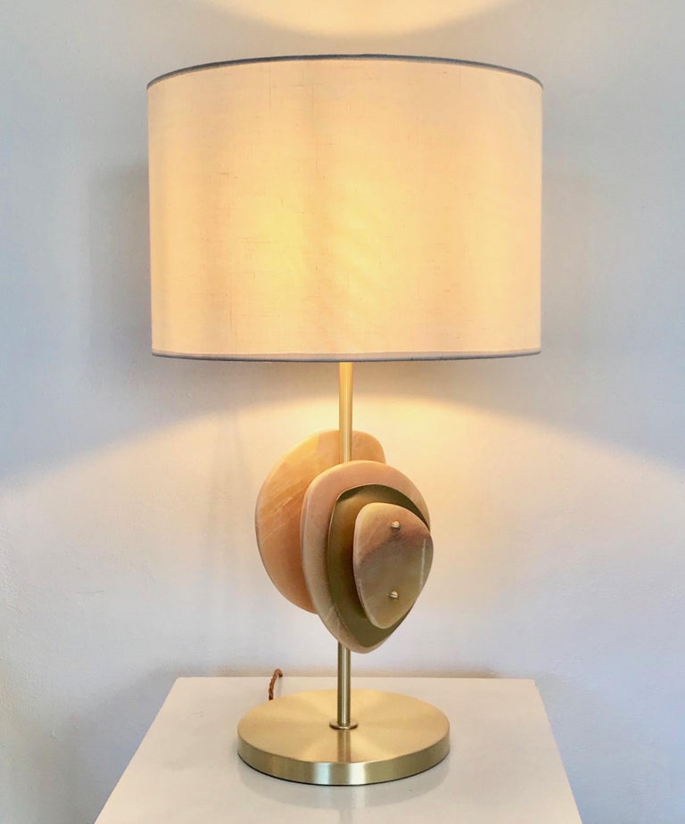 Bespoke Italian Organic Modern Amber Onyx Satin Brass Satellite Table ...
